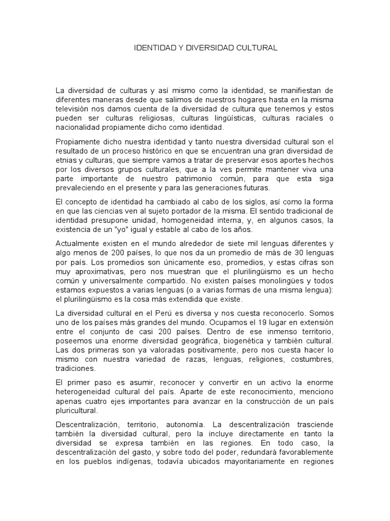 Identidad y Diversidad Cultural | PDF | Diversidad cultural ...