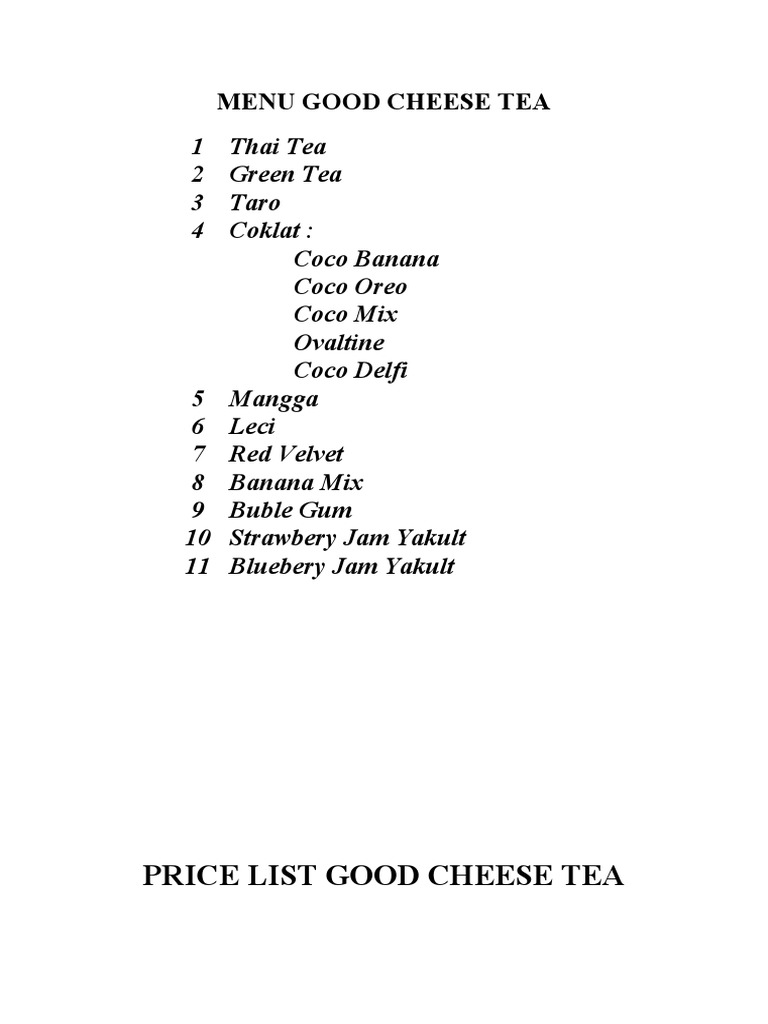 Menu Good Cheese Tea | PDF | Cooking, Food & Wine | Science & Mathematics