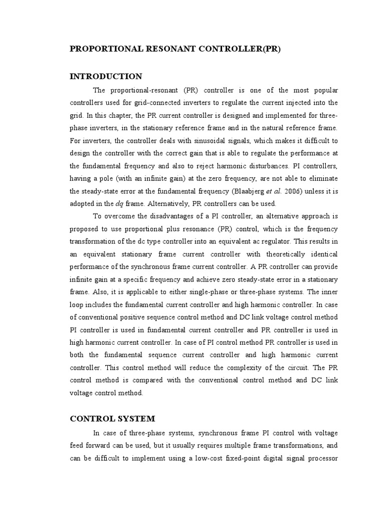 Proportional Resonant Controller (PR) | PDF | Power Inverter | Control ...