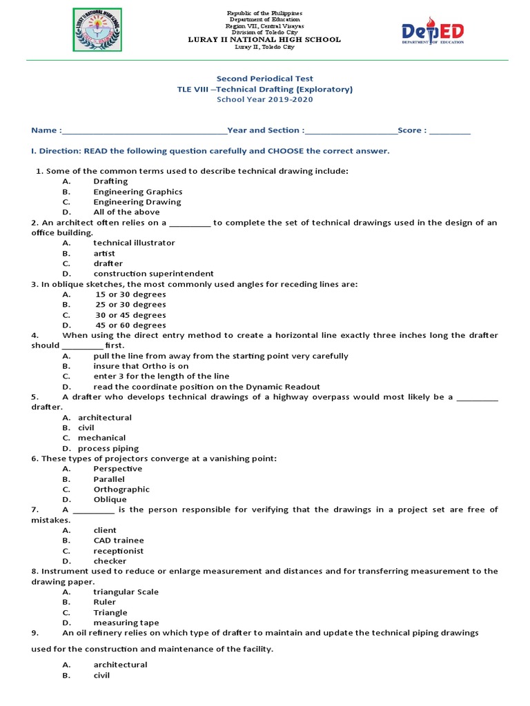 Second Periodical Test TLE VIII - Technical Drafting (Exploratory ...