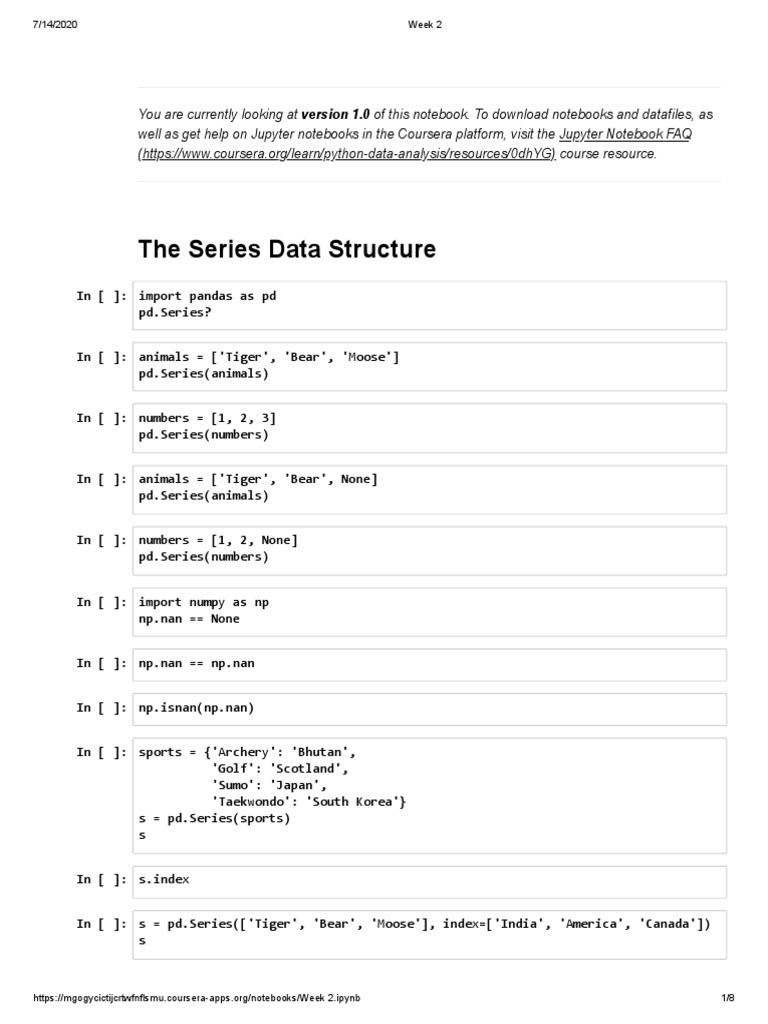 The Series Data Structure: Import Pandas As PD | PDF | Computing | Software