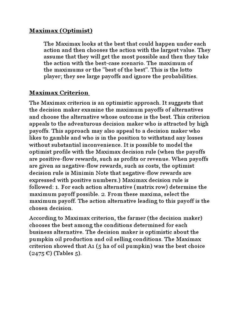 Maximax | PDF | Decision Making | Applied Mathematics