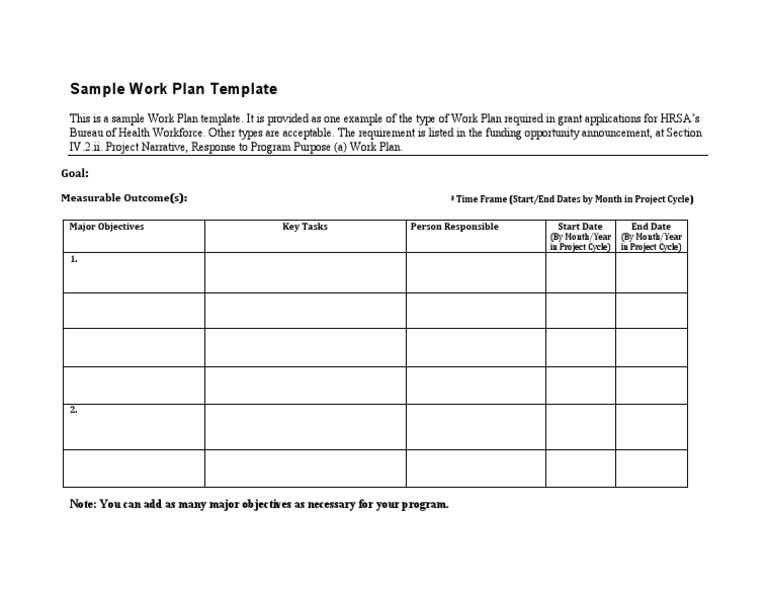 Sample Work Plan Template: Goal | PDF