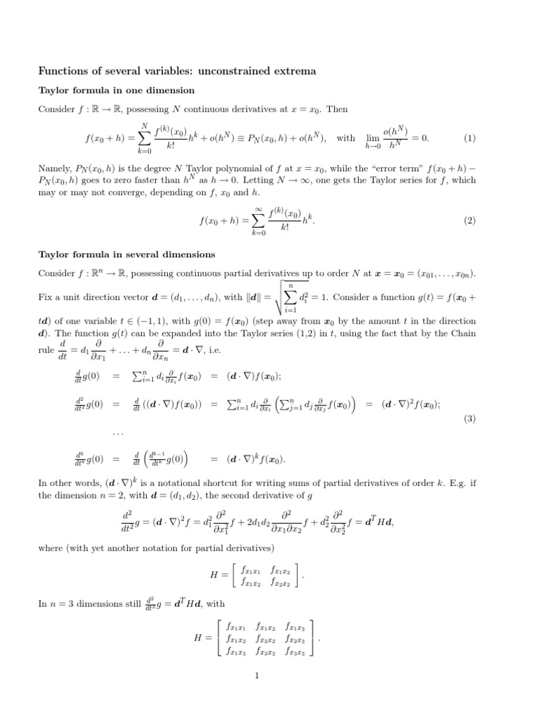 Functions Of Several Variables Unconstrained Extrema N K N N N H 0 N N Pdf Eigenvalues And