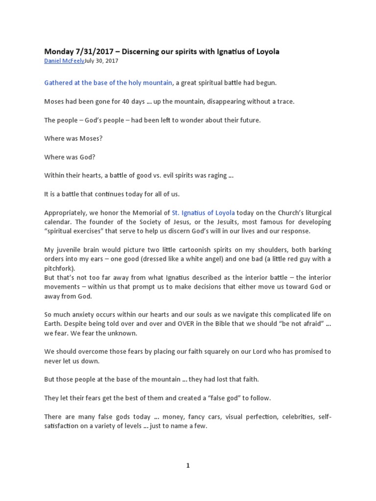 Ignatius Loyola's Spiritual Discernment | PDF | Good And Evil ...