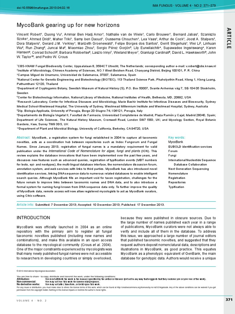 MycoBank Gearing Up For New Horizons | PDF | Taxonomy (Biology) | Species