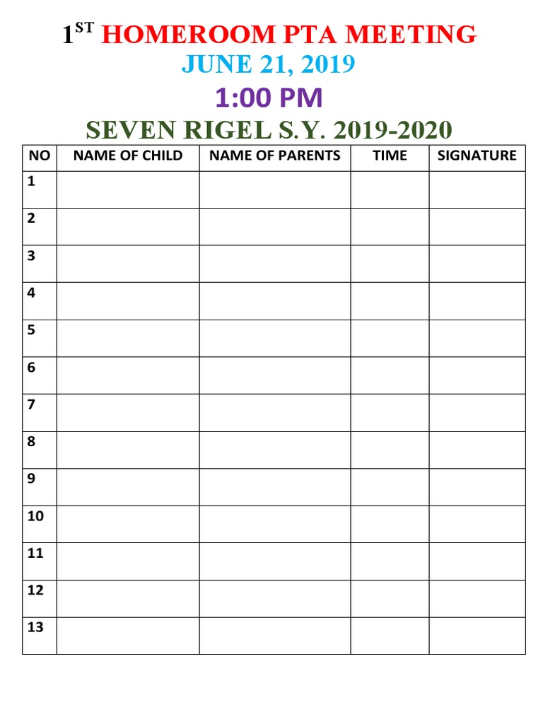 1st Homeroom Pta Meeting | PDF