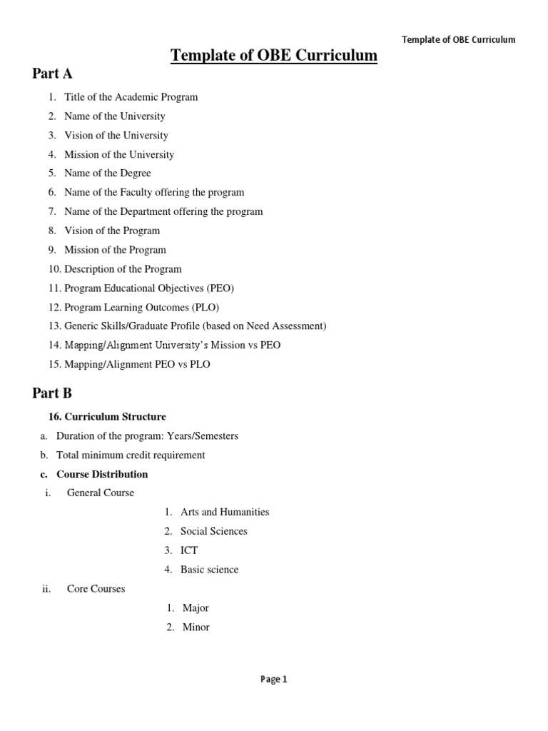 Template of OBE Curriculum | PDF | Curriculum | Educational Assessment ...