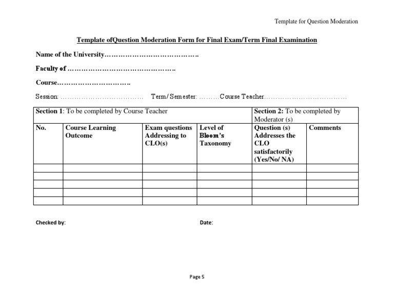Exam Question Moderation Template | PDF