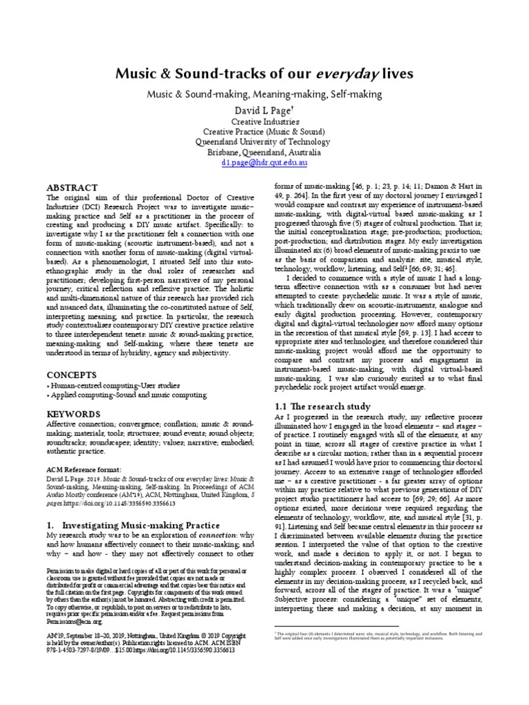 Music and Sounds of Our Everyday Lifes | PDF | Self | Sound