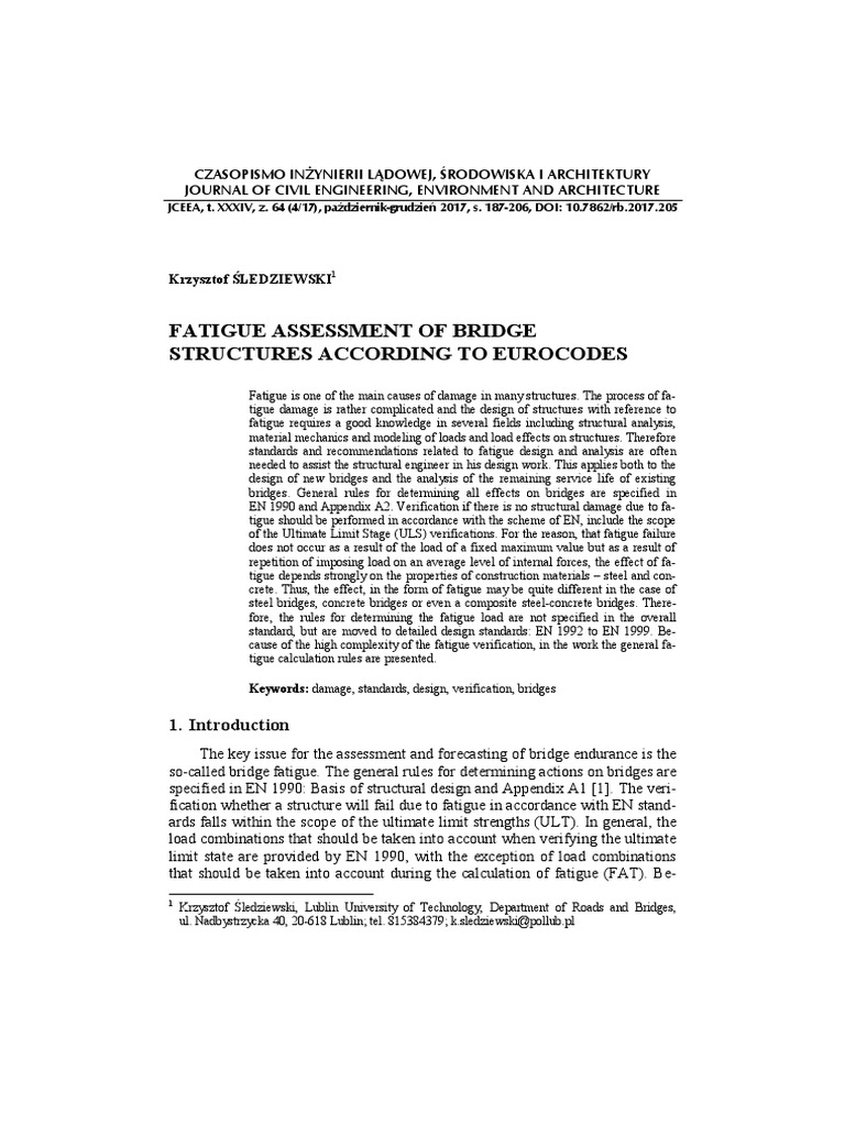 Fatigue Assessment of Bridge Structures According To Eurocodes | PDF ...