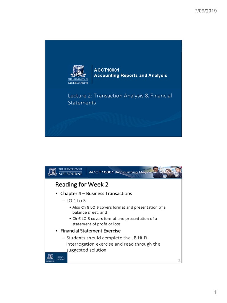 Lecture 2: Transaction Analysis & Financial Statements: Reading For ...