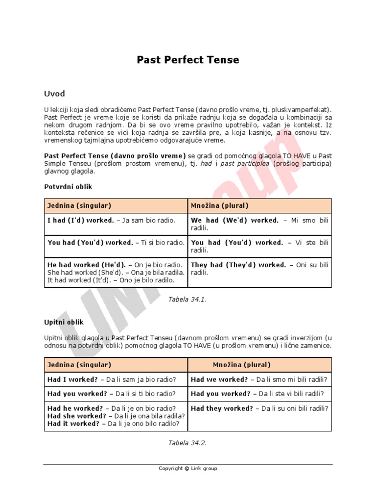 Past Perfect Tense: Tabela 34.1 | PDF | English Grammar | Morphology