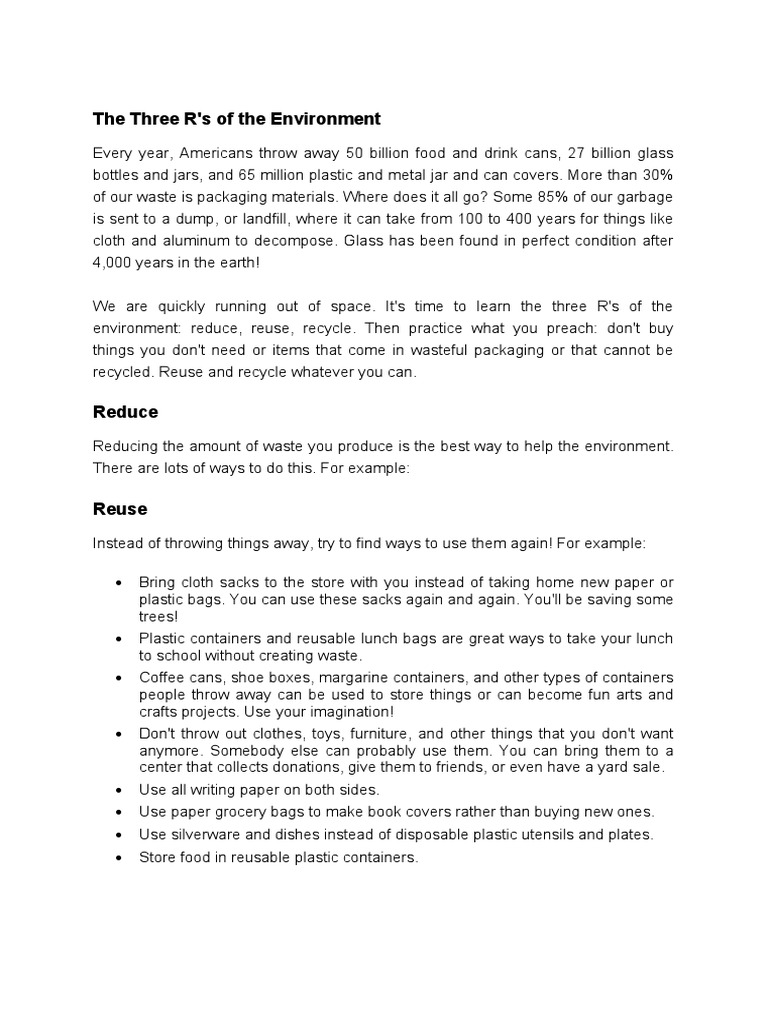 The Three R | PDF | Reuse | Recycling