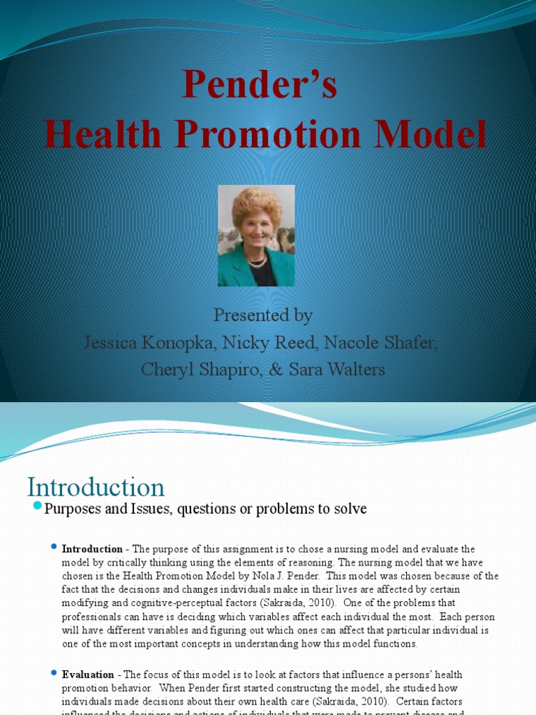 Pender's Health Promotion Model Overview | PDF | Health Promotion ...