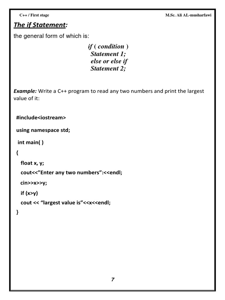 The If Statement:: If (Condition) Statement 1 Else or Else If Statement 2 | PDF | Computer ...