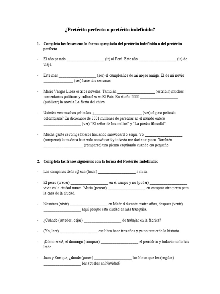 Pretérito Perfecto Vs Pretérito Indefinido | PDF