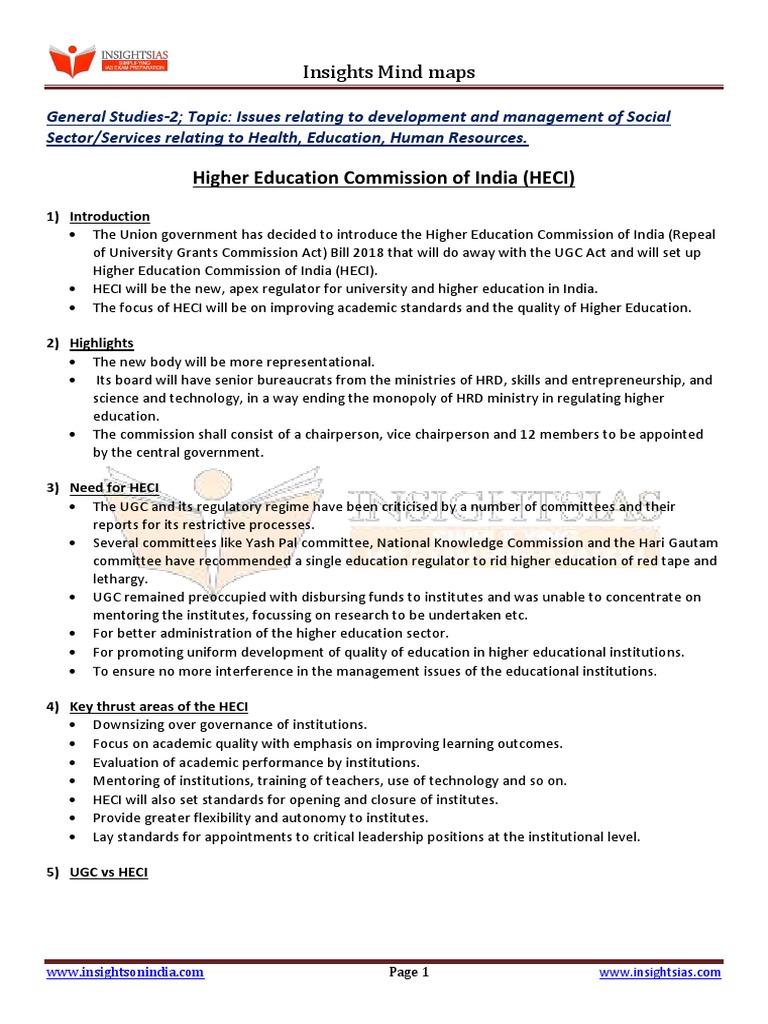 Higher Education Commission of India (HECI) : Insights Mind Maps | PDF ...