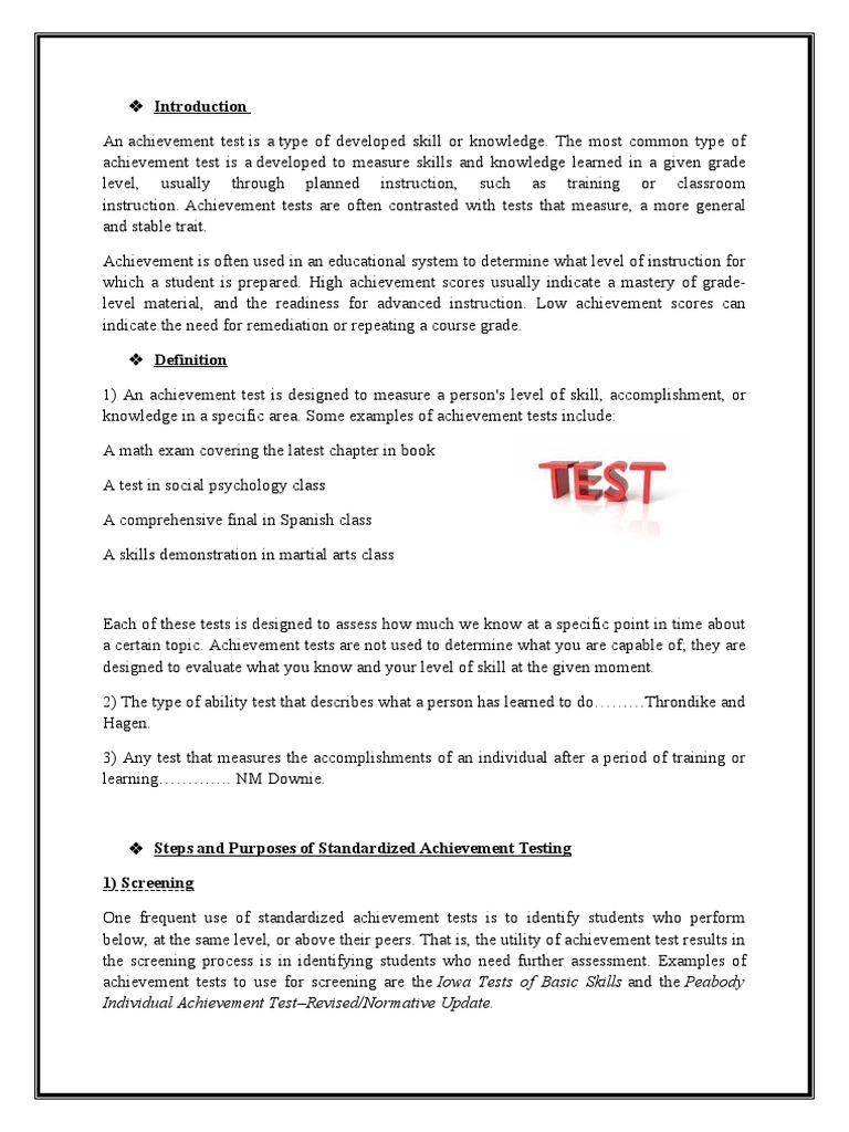 1) Screening: Individual Achievement Test-Revised/Normative Update ...