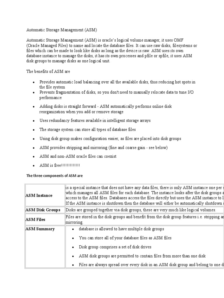 An In Depth Look At Oracle Automatic Storage Management Asm Pdf Operating System