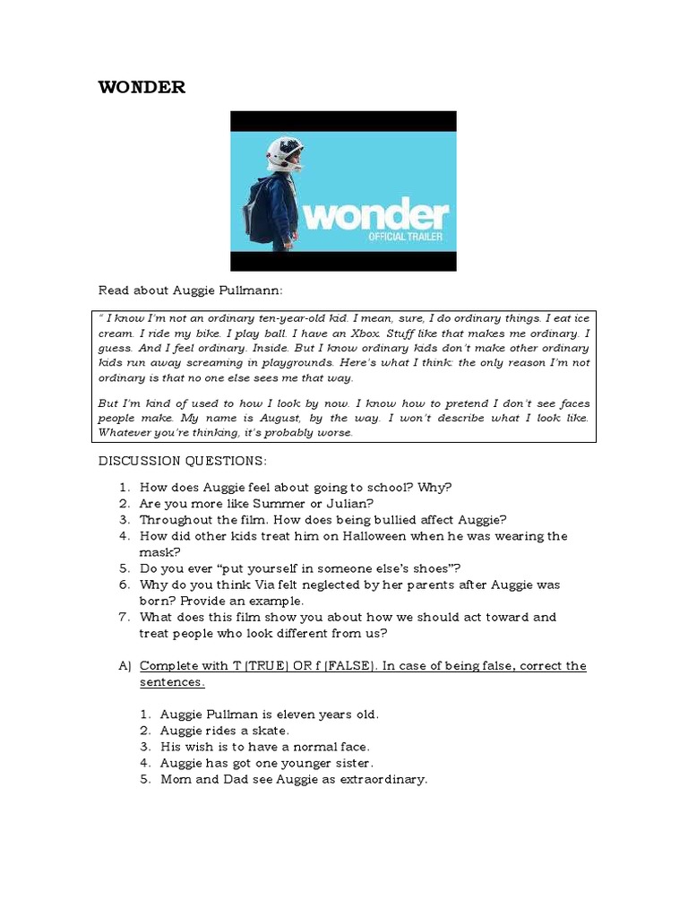 Wonder Discussion Questions and Answers | PDF | Self-Improvement | Wellness