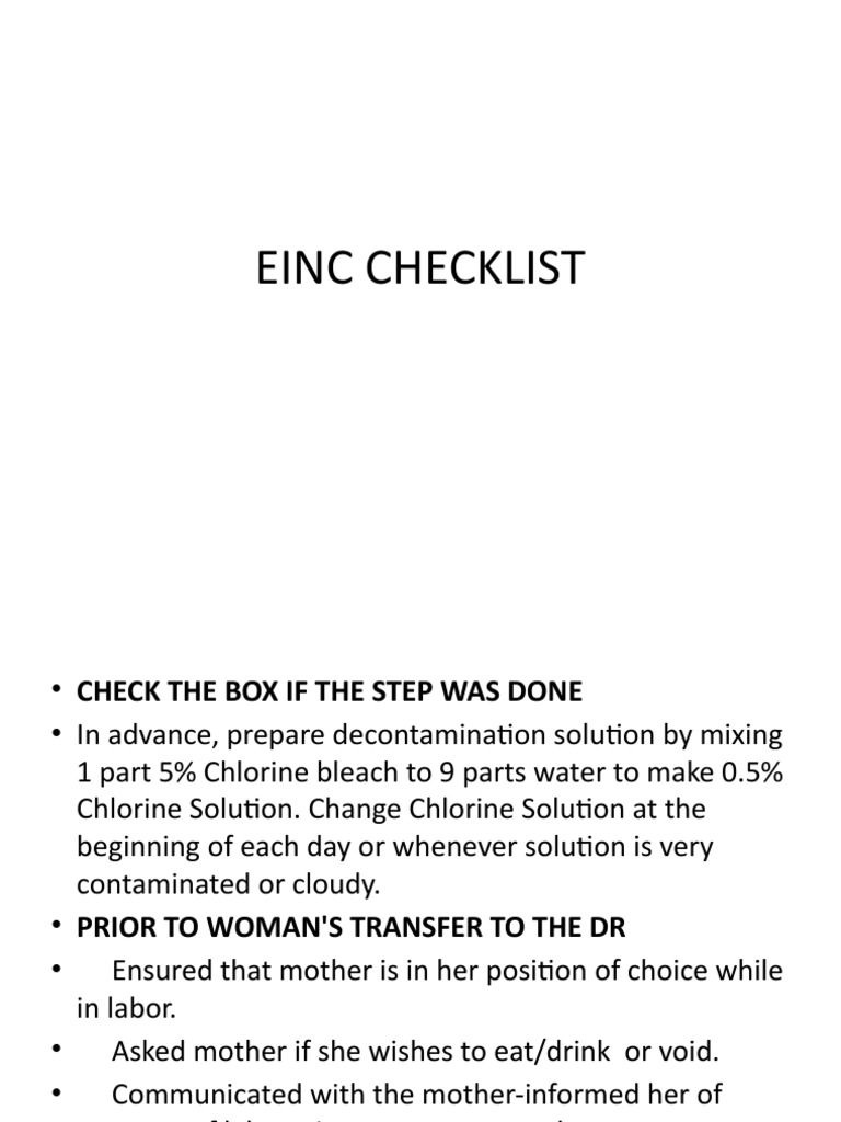 Einc Checklist | PDF | Childbirth | Motherhood