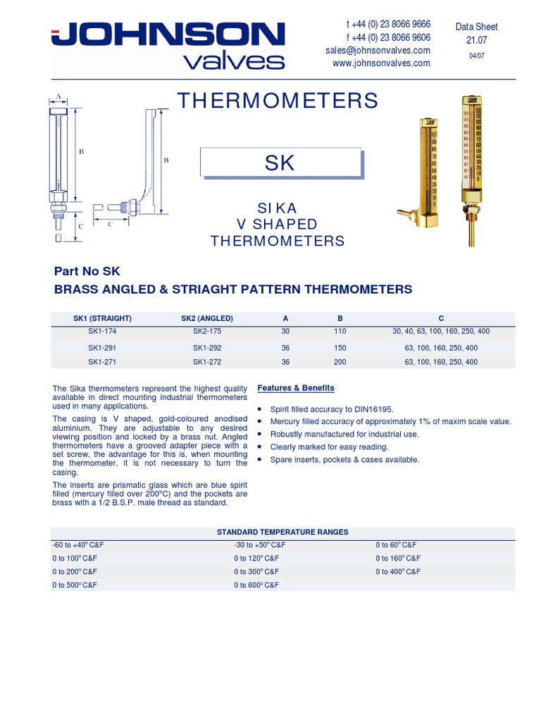 Data Sheet No. 21.07 - SK Thermometer | PDF | Thermometer | Tools