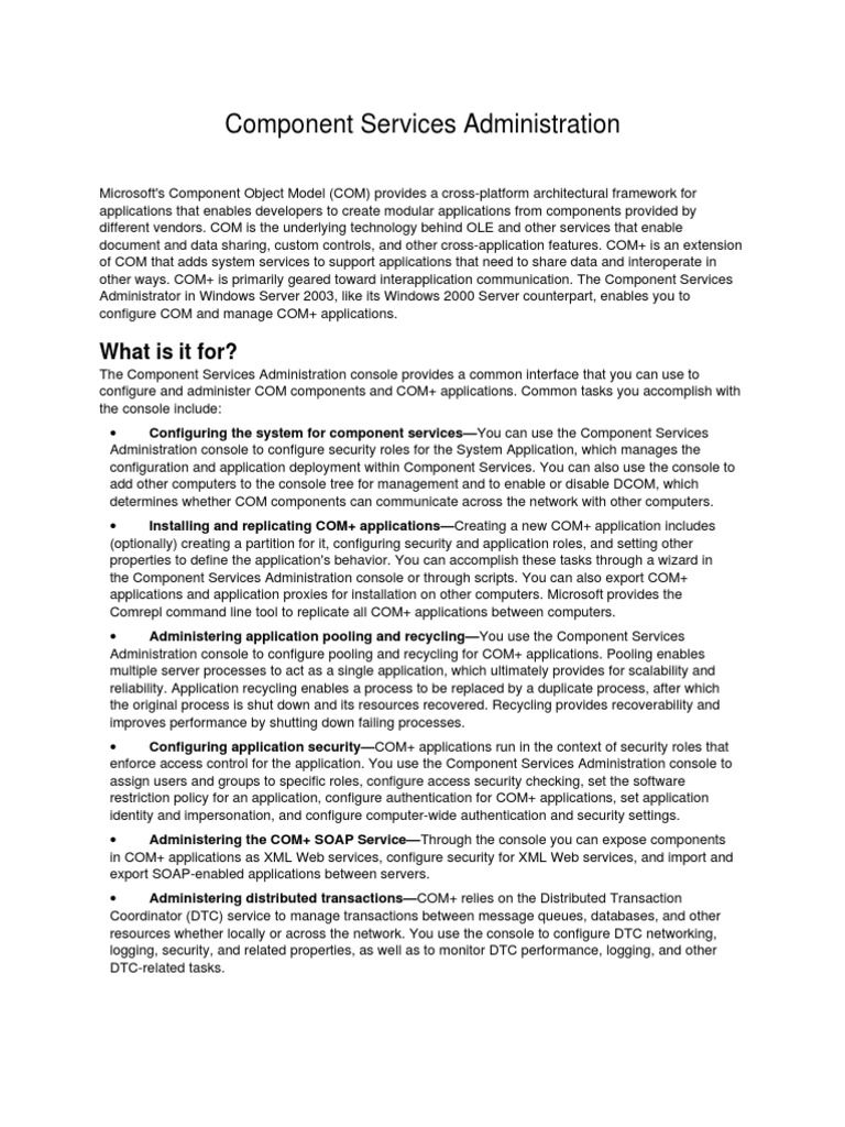 Component Services Administration | PDF | Component Object Model | Soap