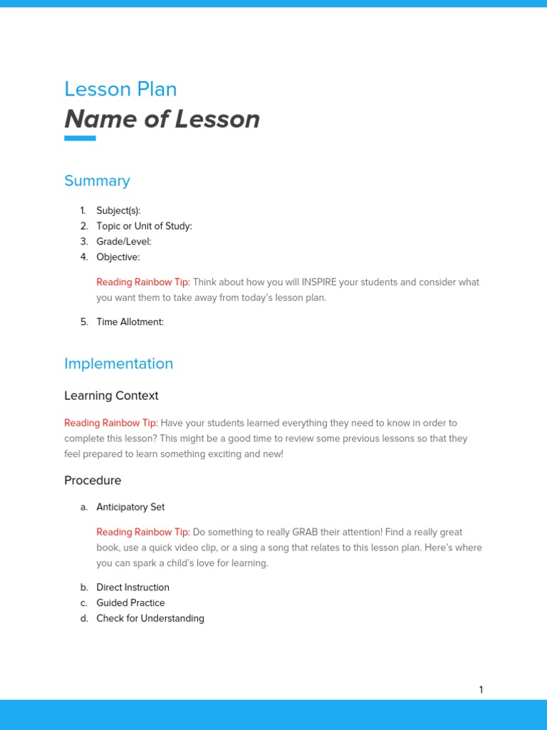 A Thoughtfully Crafted Lesson Plan Focused on Inspiring Students and ...