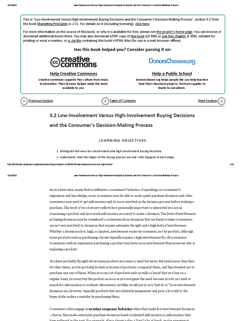 LowInvolvement Versus HighInvolvement Buying Decisions | PDF | Brand ...