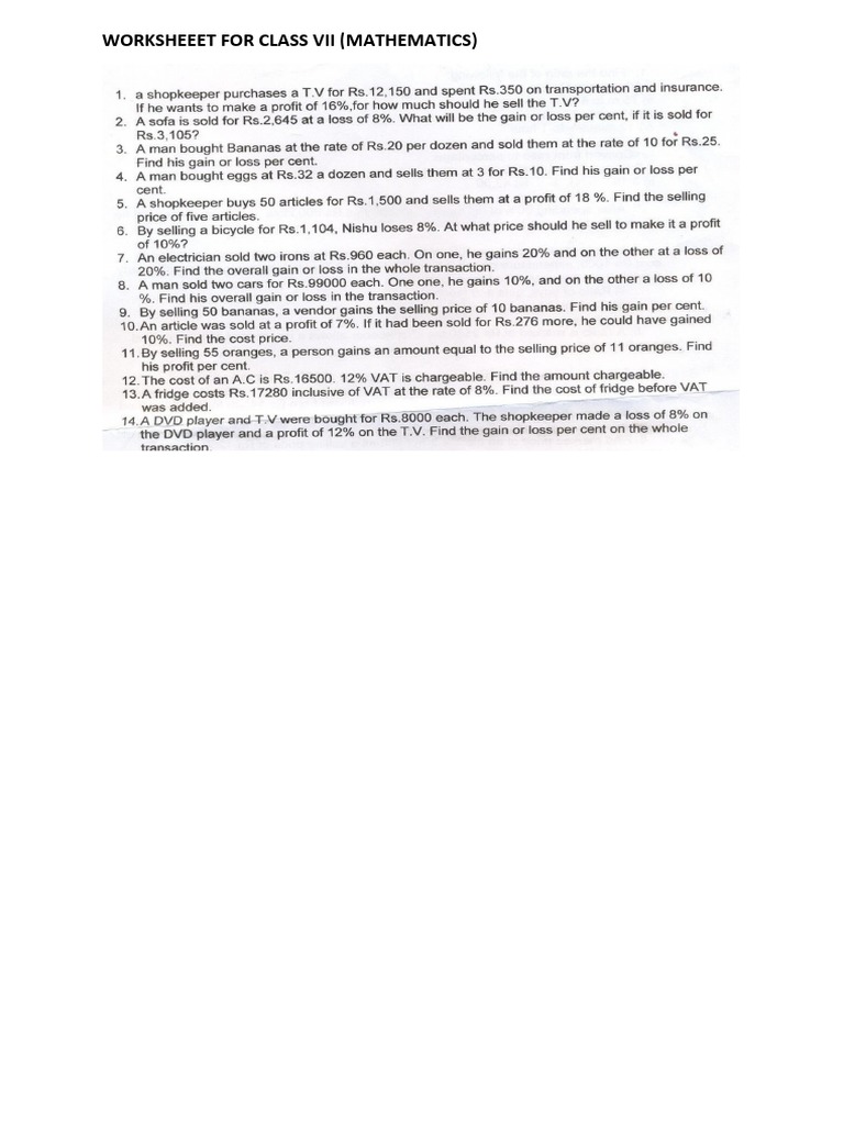 Class 8 Maths Worksheet | PDF