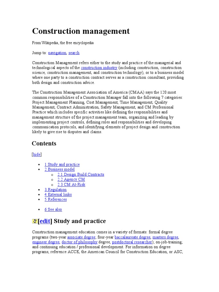 Construction Management: From Wikipedia, The Free Encyclopedia | PDF ...