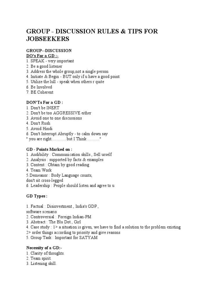 Group - Discussion Rules & Tips For Jobseekers | PDF | Cognition ...