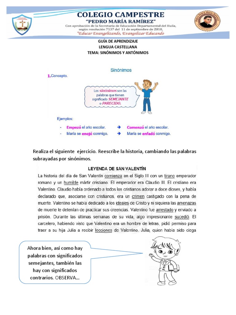 Sinónimos y Antónimos en Lengua Castellana | PDF