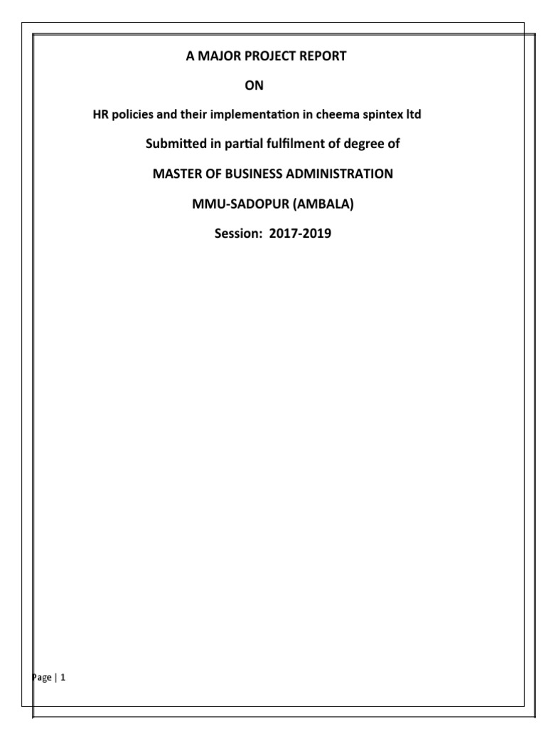 A Major Project Report ON: HR Policies and Their Implementation in ...