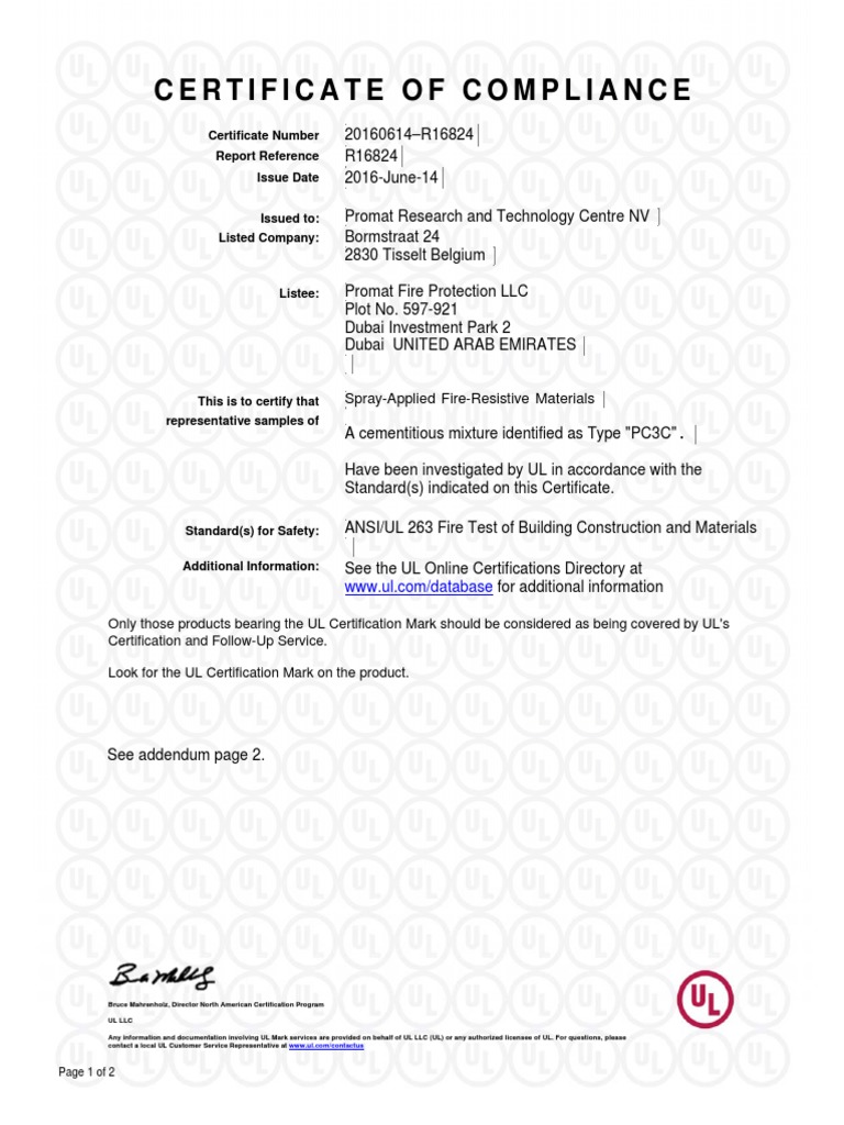 PROMASPRAY P300 - UL Certificate of Compliance | PDF | Business