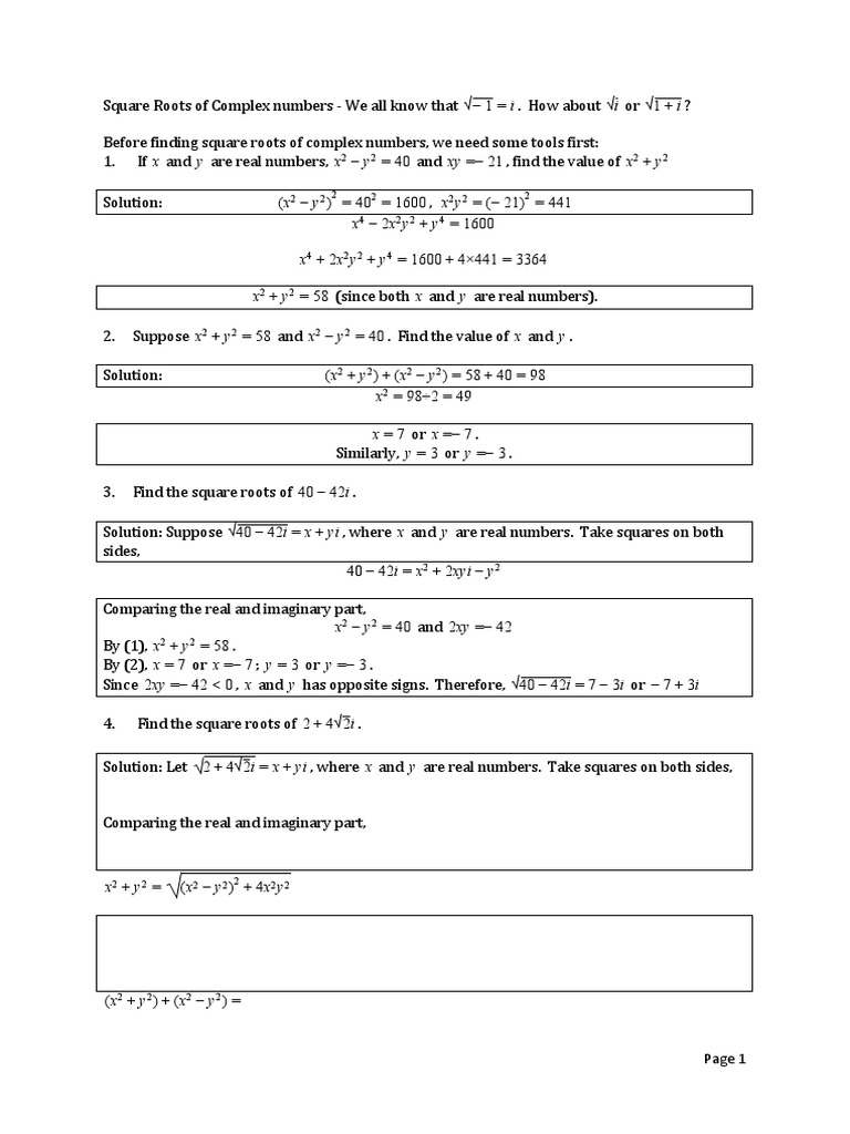 Complex Number - Square Roots | PDF | Square Root | Complex Number