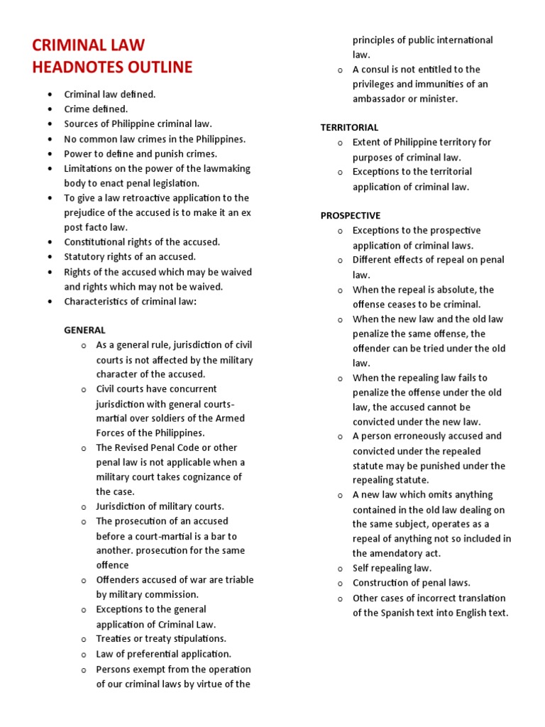 Criminal Law Headnotes Outline: Territorial | PDF | Crime & Violence ...
