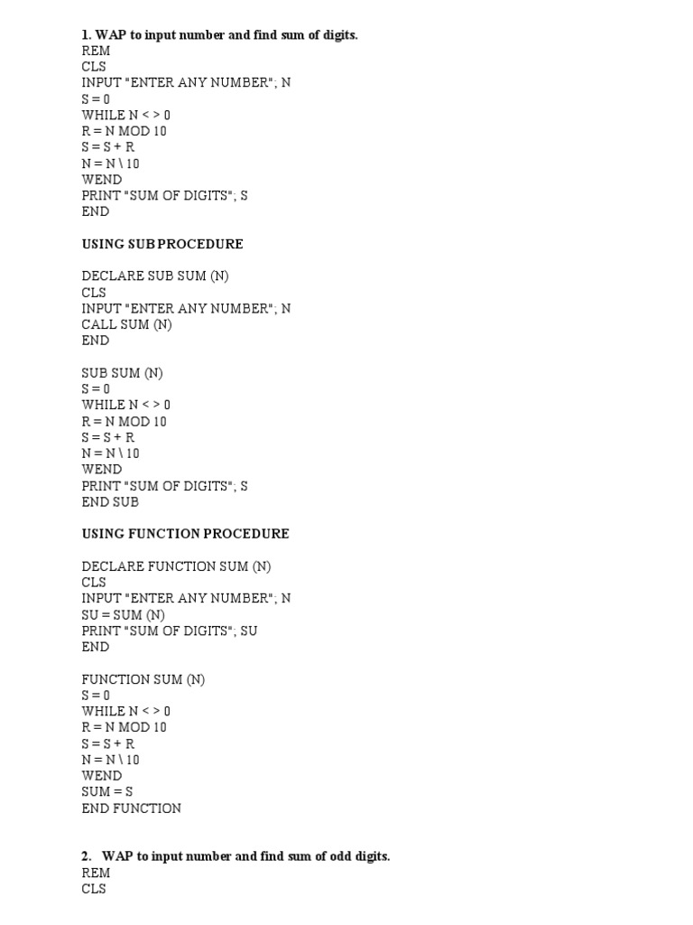 WAP To Input Number and Find Sum of Digits | PDF | Area | Software ...