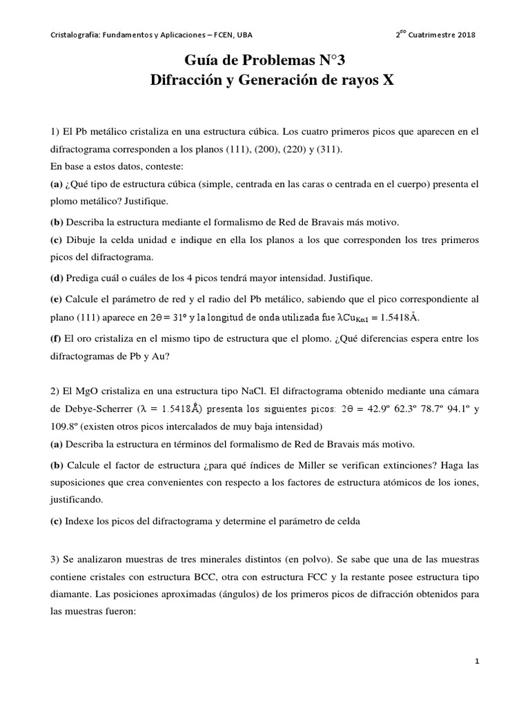 PR3 - Guía de Difraccion y Generacion de Rayos X | Descargar gratis PDF | Cristalografía de ...