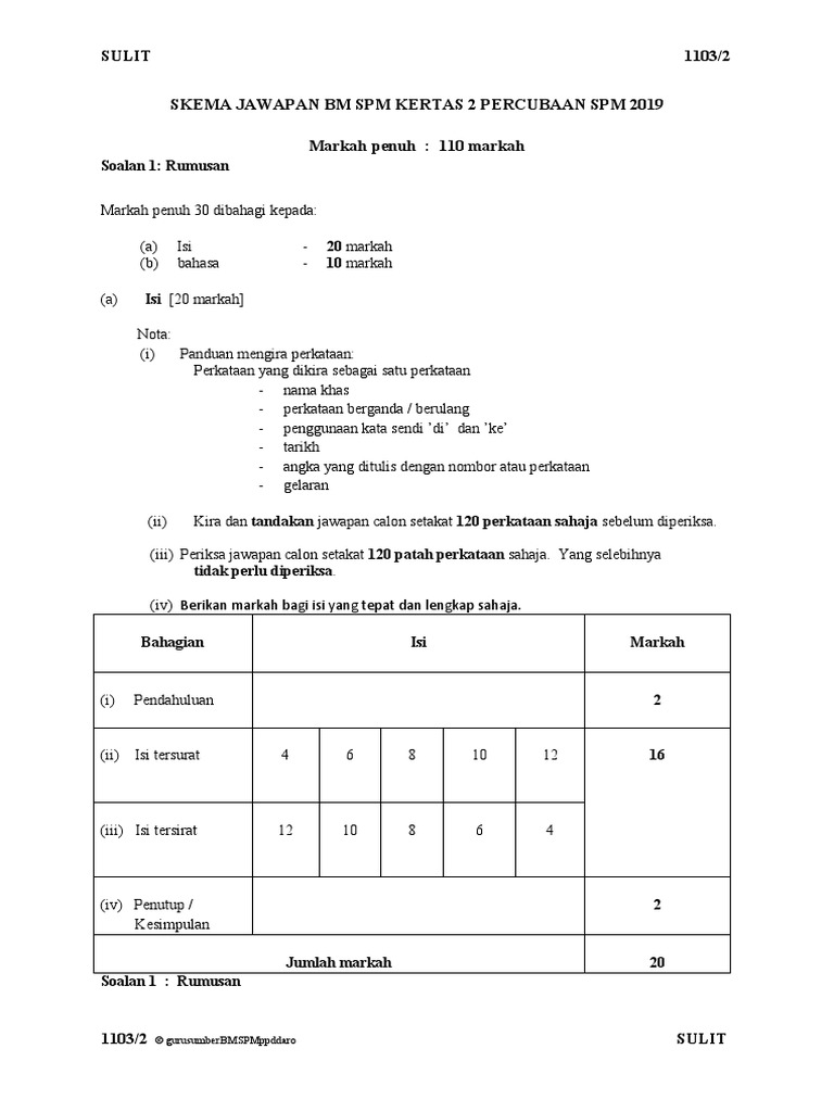 Skema Jawapan BM2 Percubaan 2019 | PDF