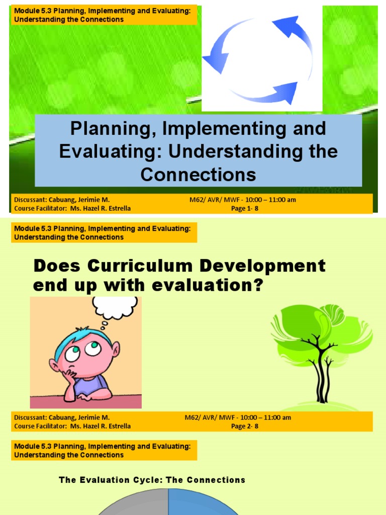 Planning, Implementing and Evaluating: Understanding The Connections | PDF | Curriculum | Pedagogy
