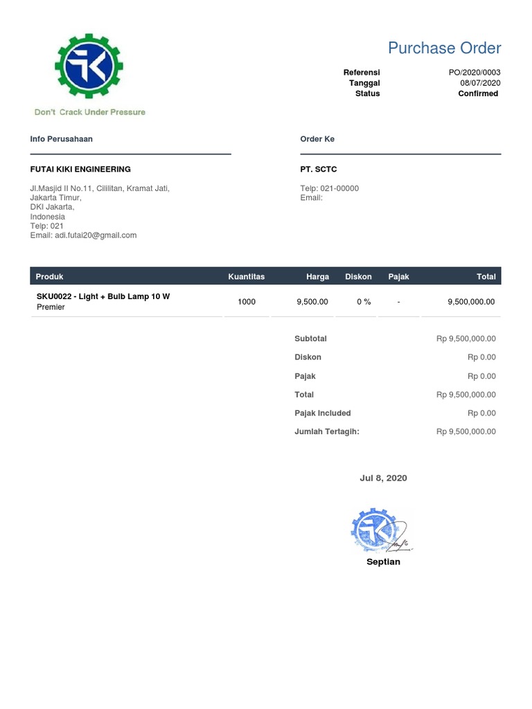 Purchase Order: Referensi Tanggal Status Confirmed | PDF