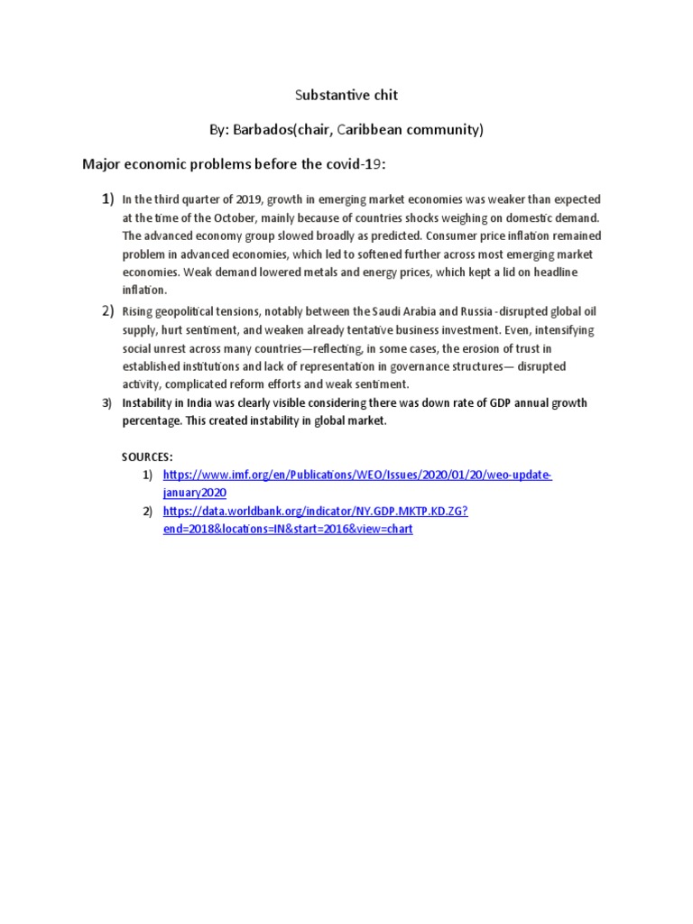 Substantive Chit By: Barbados (Chair, Caribbean Community) Major ...