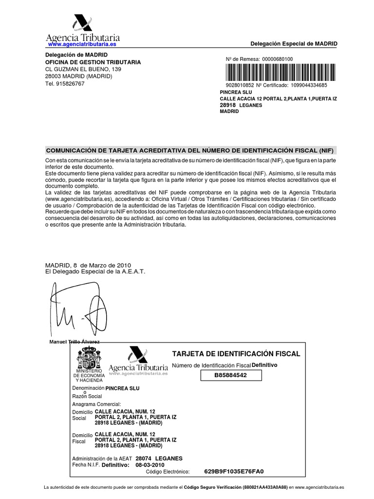 Tarjeta NIF Agencia Tributaria | PDF | Business | Informática y ...