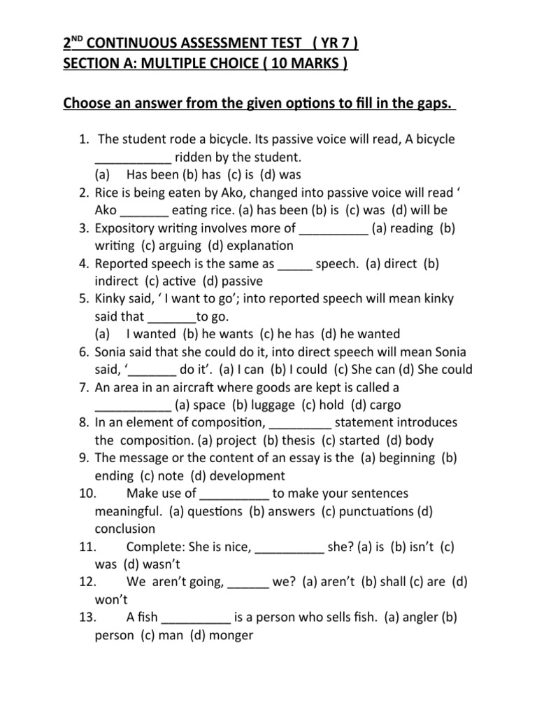 Yr 7 2ND Continuous Assessment Test | PDF | Cognition