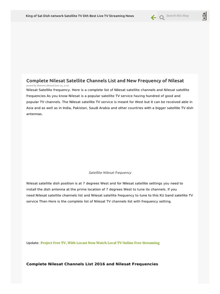 Complete Nilesat Satellite Channels List and New Frequency of Nilesat ...