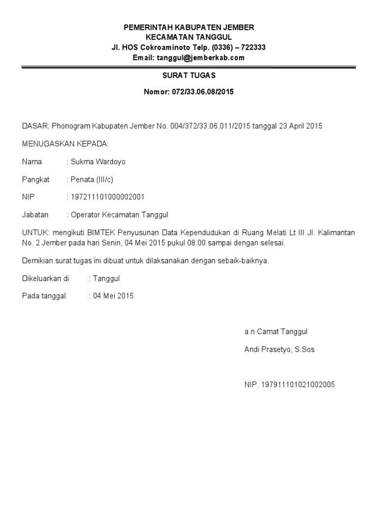 Contoh Surat Penugasan Staff Instansi | PDF
