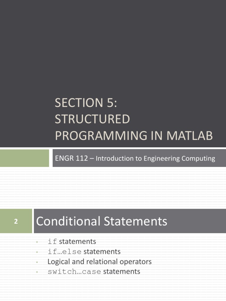 Section 5 Structured Programming in MATLAB | Download Free PDF ...