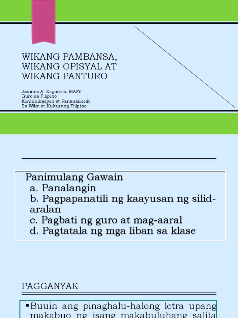 DLP - Wikang Pambansa, Wikang Opisyal at Wikang Panturo | PDF
